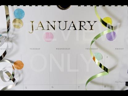 Month Of January Calendar Angled With Streamers And Confetti | Sparrow ...