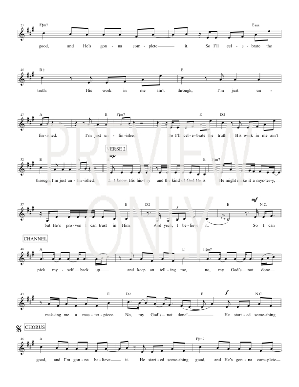 Unfinished Lead Sheet, Lyrics, & Chords | Mandisa | WorshipHouse Media