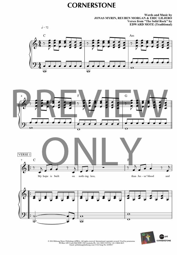 Hillsong Cornerstone Sheet Music Digital Download
